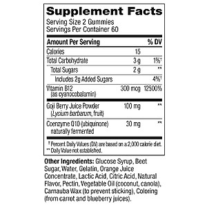 OLLY Daily Energy Gummy, Caffeine Free, Vitamin B12, CoQ10, Goji Berry, Adult Chewable Supplement, Tropical Flavor - 120 Count Pouch