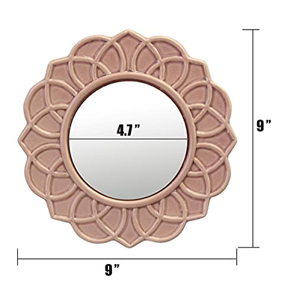 Stonebriar Decorative 9" Dusty Rose Pink Round Floral Ceramic Accent Wall Mirror