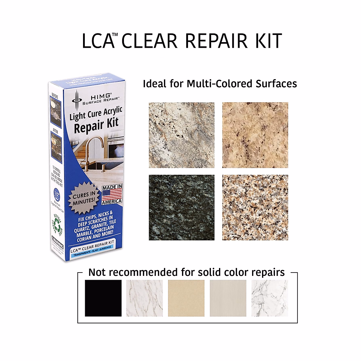 Clear - Upgraded Quartz Countertop Repair Kit - Granite Repair Kit - Chip Repair Kit for Quartz, Granite, Marble, Corian, Porcelain, Acrylic, Edge Chips and More - HIMG Surface Repair