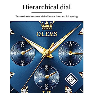 OLEVS Men Watches Big Face Watch for Men Gold and Silver Luxury Blue Watches Mens Analog Quartz Fashion Stainless Steel Watches Roman Numerals Watches Day Date Dress Men Wristwatches