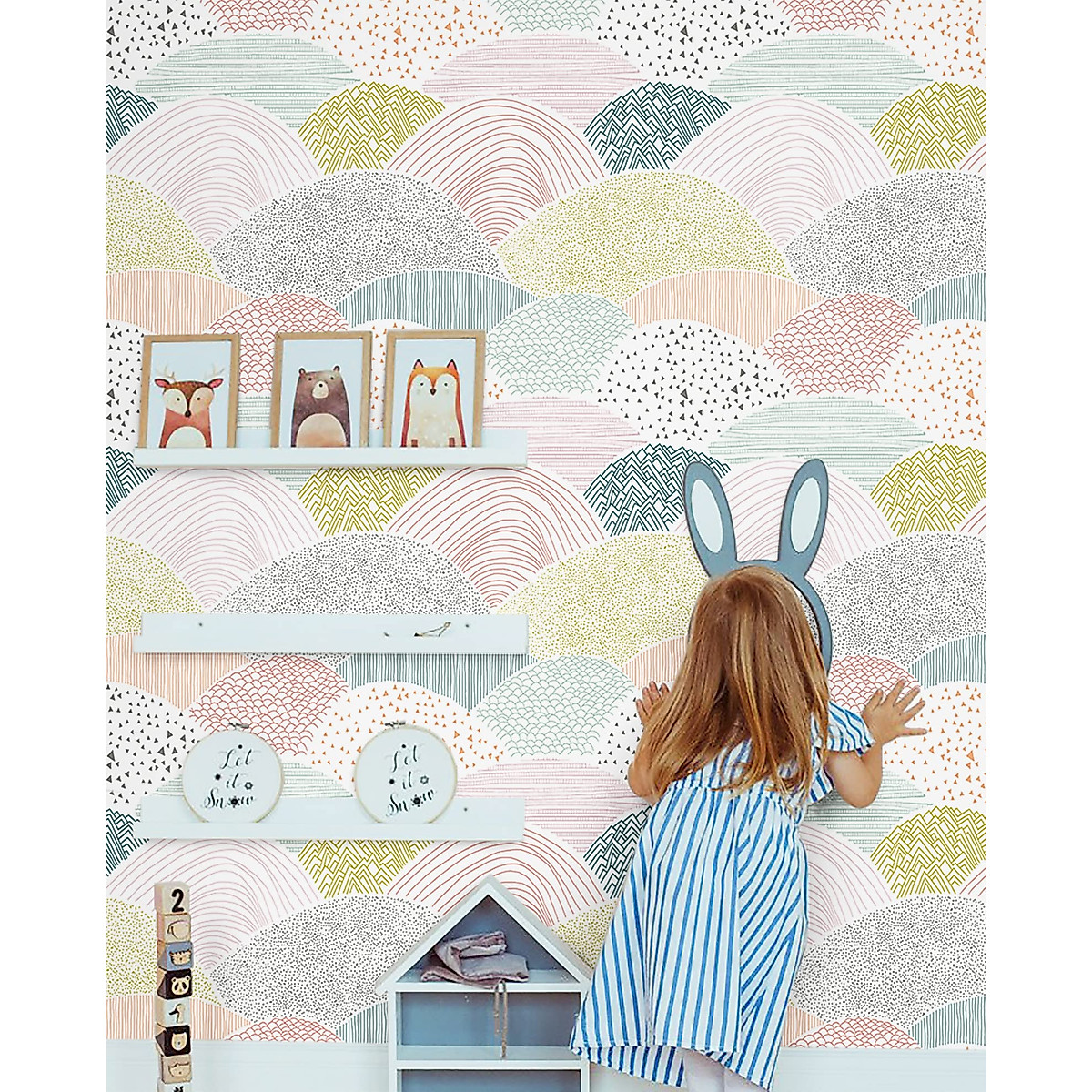 Toduso Peel and Stick Wallpaper Dot/Line Contact Paper Pink Wallpaper 15.5''x78.7'' Removable Self-Adhesive Wallpaper Room Decor Wall Covering Vinyl Rolls