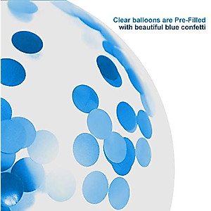 Royal Blue Confetti Latex Balloons, 50pcs 12 inch Light Blue Baby Blue and White Party Balloons for Birthday Wedding Party Decoration