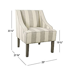 HomePop Velvet Swoop Arm Accent Chair, Grey Awning Stripe