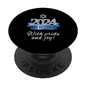 Bar Mitzvah 2024 I With Pride & Joy I Blue Banner Decor PopSockets Standard PopGrip