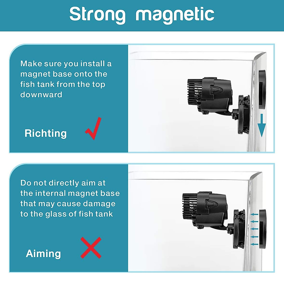 AQQA Wave Maker Pump, 530GPH Aquarium Circulation Pump 360 Degree Rotatable Submersible Powerhead Pump with Magnet Suction Base for Marine and Freshwater Aquariums（3W)