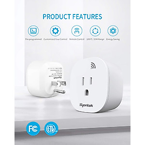 Syantek Remote Control Outlet Wireless Light Switch for Household Appliances, Expandable Remote Light Switch Kit, Up to 100 ft Range, FCC Certified, ETL Listed, White (5 Outlets + 2 Remotes)