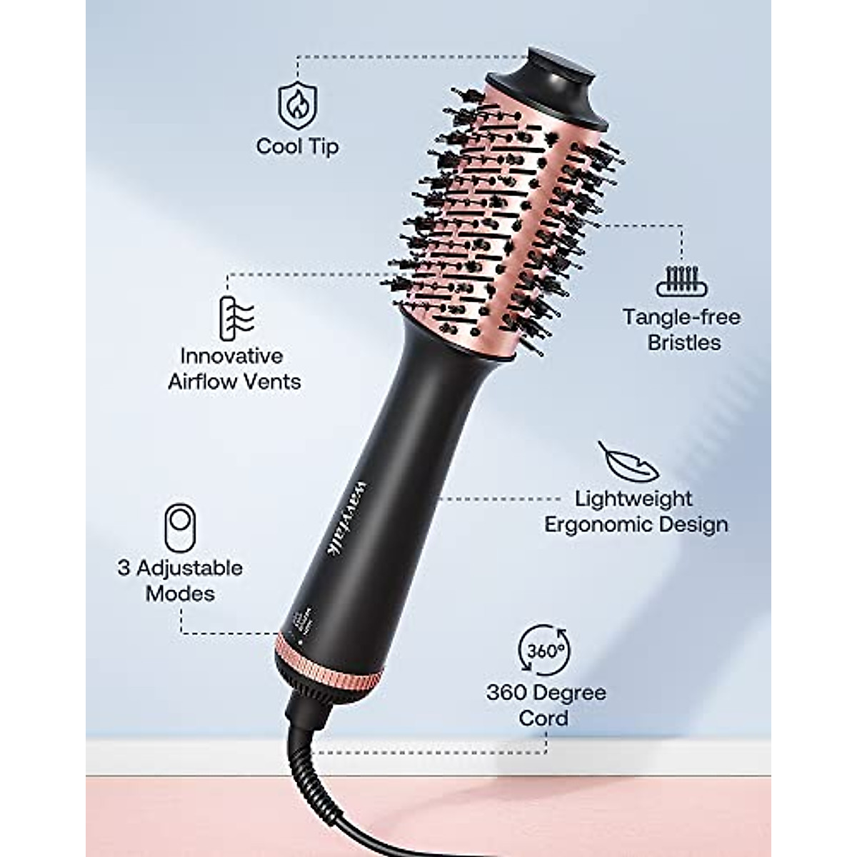 Hair Dryer Brush Blow Dryer Brush in One, Brush Blow Dryer with Negative Ionic, 4 in 1 Hair Dryer and Styler Volumizer Blowout Brush Hair Dryer for Drying Straightening Curling with Hair Towel Wrap