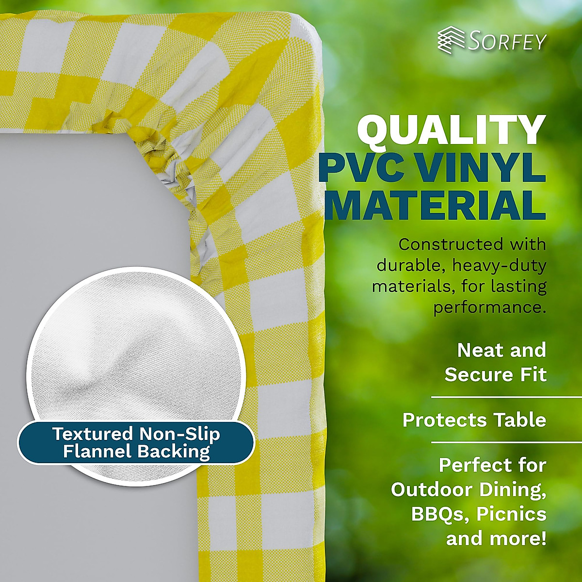 Sorfey Tablecloth -Fitted with Elastic, Vinyl with Flannel Back, Fits for Table 60"x 30" Rectangle,Water Proof, Easy to Clean, Checked Red Design