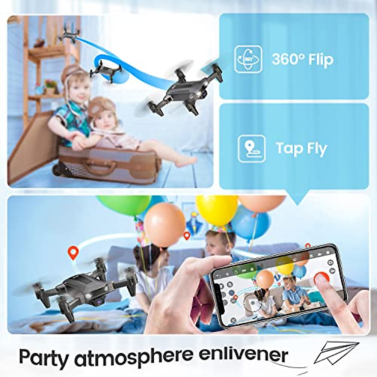 DEERC Drone with Camera for Kids, D40 FPV HD 1080P Mini Drones for Adults Beginner, Foldable Quad Air Hobby RC Quadcopters & Multirotors, Toys Gifts, 2 Batteries 20 Mins Flight Time, Easy to Fly