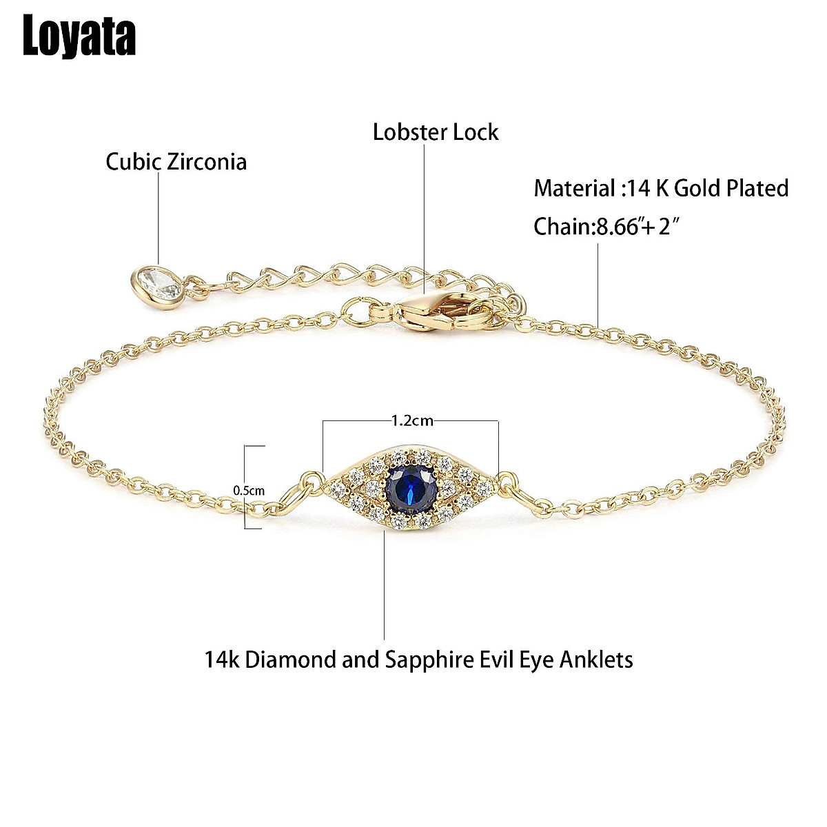 LOYATA Evil Eye Anklet For Women 14K Gold Plated Tiny Bead Anklet Dainty Blue Cubic Zirconia Evil Eye Foot Chain Lucky Multi Colored Evil Eye Foot Jewelry (Evil)