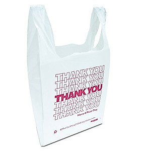 Inteplast Group THW1VAL "Thank You" Handled T-Shirt Bags, 11 1/2 x 21, Polyethylene, White (Case of 900), White/Red (IBSTHW1VAL)