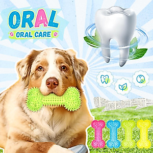 VercanMonth 12 Pack Squeaky Dog Toy 6'' Bone Chew Toy Rubber Bone Toy Dogs Spiky Dog Toy for Medium and Large Dogs Teeth Cleaning and Training Aggressive Chewers, 4 Colors