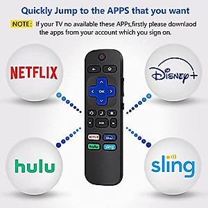 Replacement Remote Compatible for TCL Roku/Hisense Roku/Onn Roku/Insignia Roku/Element Roku/Westinghouse Roku/Hitachi Roku TV, with Buttons for Netflix, Disney+, Hulu, Sling【Not for Roku Stick】