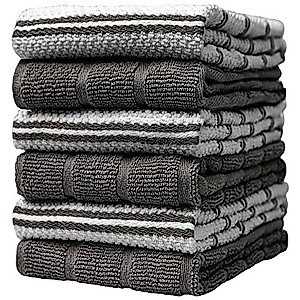 Kitchen Hand Towels 16"x 28" | Grey Popcorn Gird Design | Kitchen Towel Set | Soft, Highly Absorbent with Hanging Loop | Natural Ring Spun Cotton Kitchen Towel | Large Tea Towel Set | 380 GSM - 6 Pack