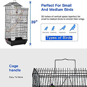 39-inch Roof Top Large Flight Parrot Bird Cage Accessories Medium Roof Top Large Flight cage Parakeet cage for Small Cockatiel Canary Parakeet Sun Parakeet Pet Toy