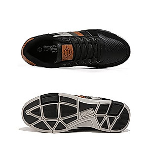 AX BOXING Mens Lace Up PU Leather Sneakers - Breathable and Comfortable Casual Walking Shoes(Black, Size_10)