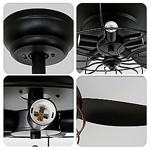 Ohniyou Ceiling Fans with Lights and Remote - 52 Inch Farmhouse Ceiling Fan with Caged Light Fixture - Black Industrial Outdoor Ceiling Fan Lights for Patio, Living Room, Kitchen & Bedroom