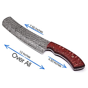 Damascus Steel Meat Cleaver Knife, Chef Knife, Butcher Knife - Multipurpose Sharp Knife, Kitchen Knife For Meat, Vegetable Cleaver & Damascus Cleaver Knife with Micarta Handle & Knife Sheath