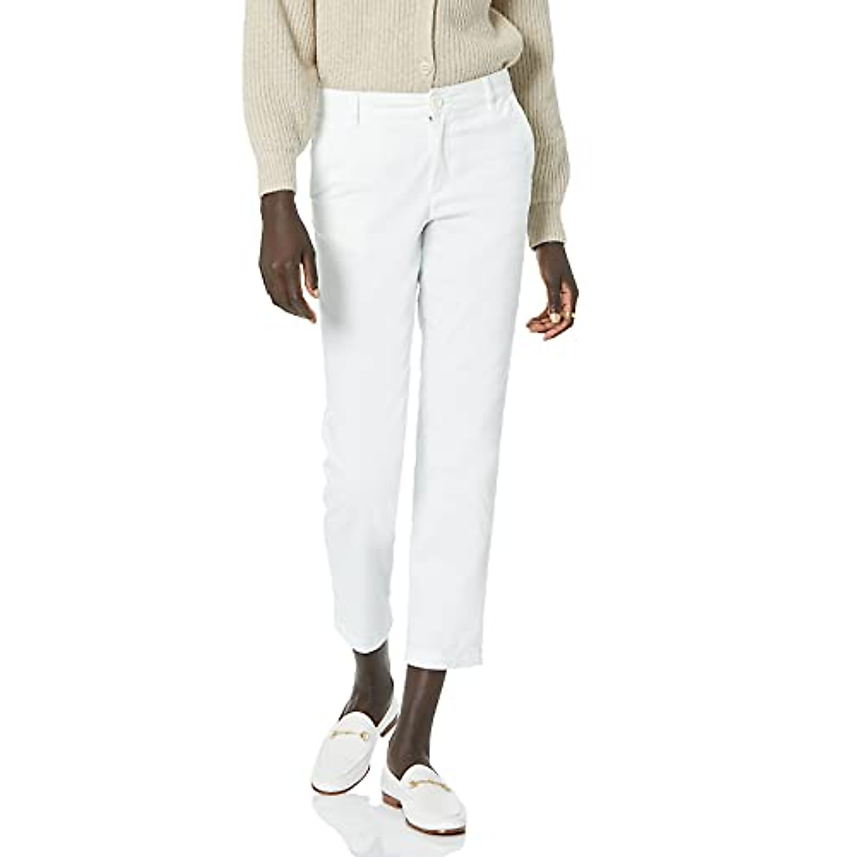 Amazon Essentials Women's Mid-Rise Slim-Fit Cropped Tapered Leg Khaki Pant, Bright White, 12