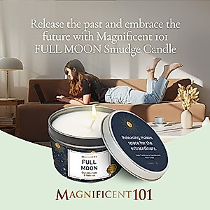 MAGNIFICENT 101 Full Moon Aromatherapy Candle - Sage Frankincense Sandalwood Rose Cedar Scented Natural Soybean Wax Tin Candle