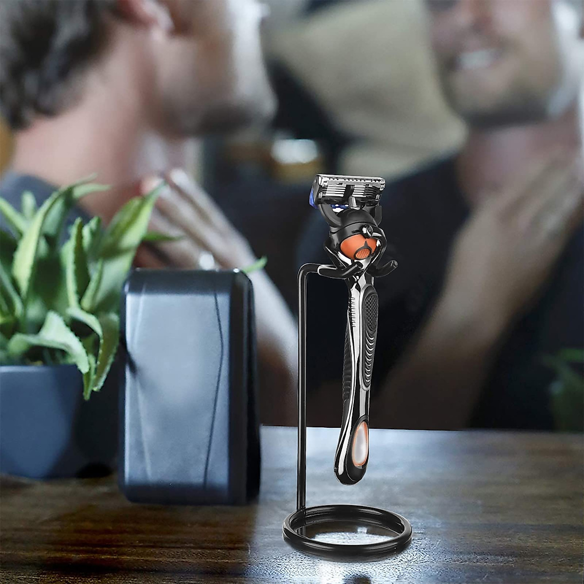 Linkidea Stainless Steel Safety Razor Stand, Men's Travel Shaving Razor Holder Compatible with Long Handle Safety Razor, Fusion 5 Proshield (Black)