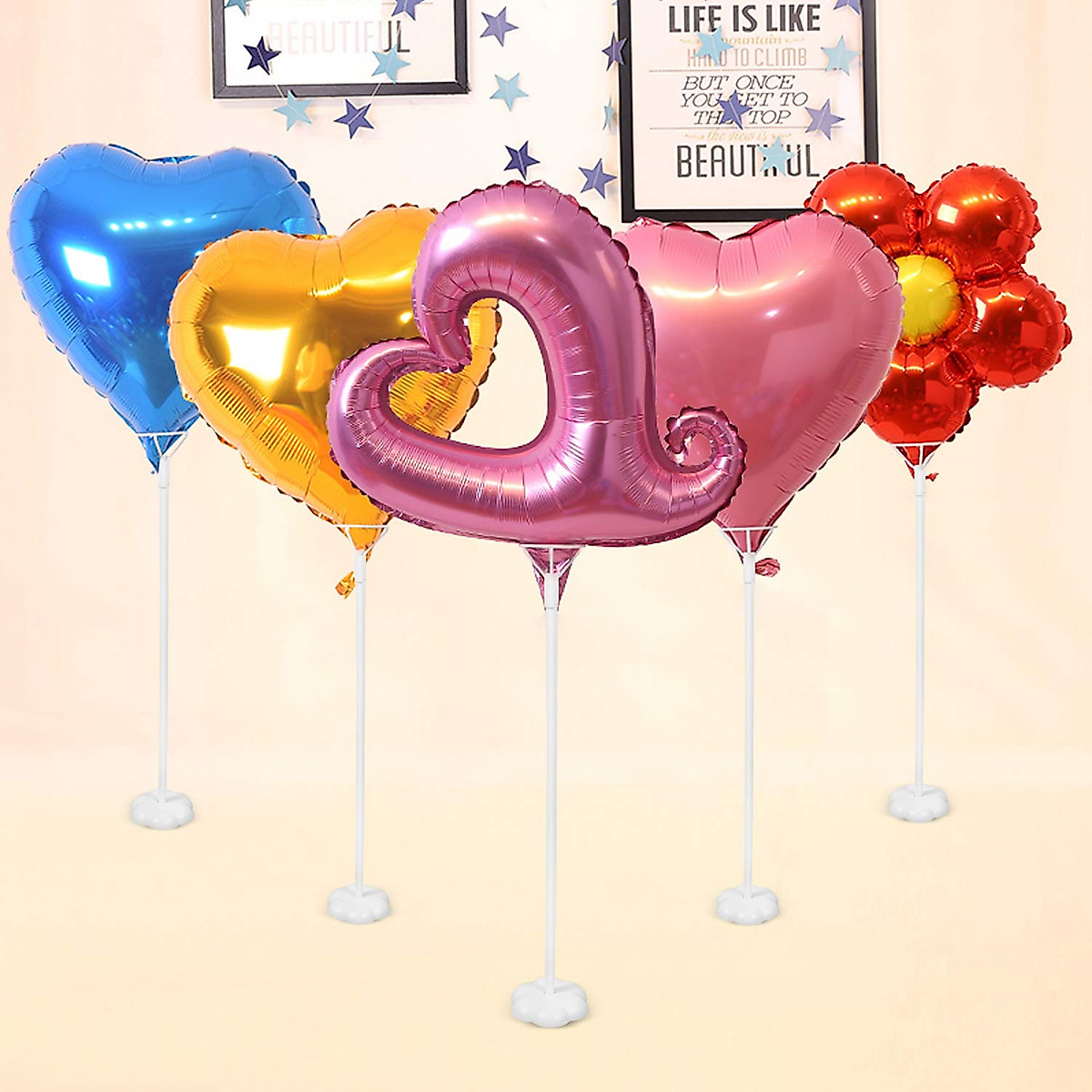 12PCS Balloon Stick Stand - Balloon Holder Cup with Balloon Pole and Flower Stand Base - Table Desktop Centerpiece Decorations for Wedding Birthday Baby Shower Any Party Balloon Accessories