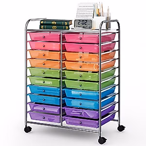 COSTWAY 20-Drawer Rolling Storage Cart, Utility Storage Organizer Cart for Tools, Scrapbook, Paper, Craft, Multipurpose Storage Trolley on Wheels for Home Office School (Rainbow)