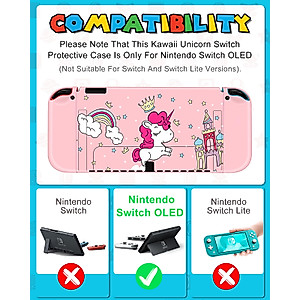 Xinocy for Nintendo Switch OLED 9 in 1 Storage Accessories Kit with Travel Carrying Case+Switch Protective Cover+Game Case Holder+Strap+Sticker+2 Joycon Shells+Thumb Caps Cute for Kids Girls-Cards