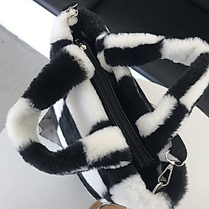 HSINYA Fluffy Tote Bag Aesthetic for Women with Yin Yang Prints Plush Women Shoulder Bag with Shoulder Straps Messenger Bag for Ladies Hobo Bag for Winter Underarm Purse (Style 1)