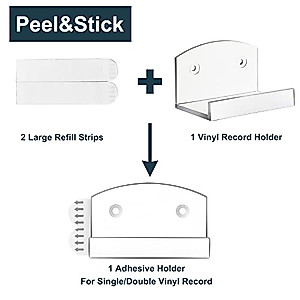 6 Adhesive Vinyl Record Holder, Strong Hold Album Record Wall Mount, Minimalist Vinyl Album Display Shelf for Wall Collection in Home Office - Clear