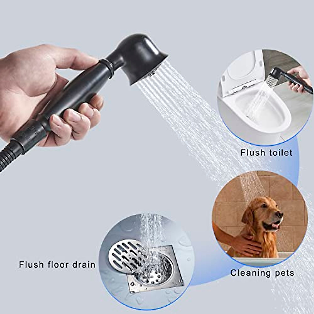 Senlesen Matte Black Bathroom Single Handle Freestanding Bathtub Faucet Floor Mounted Waterfall Tub Filler with Hand Shower Set