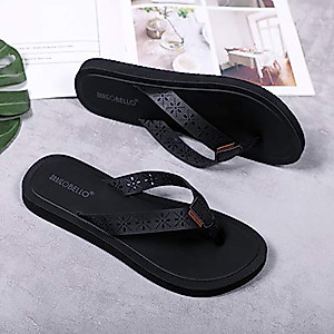 AX BOXING Flip Flops For Women Thong Sandals Faux Leather Slide Beach Pool Slipper Sandals(Aa Black,8)