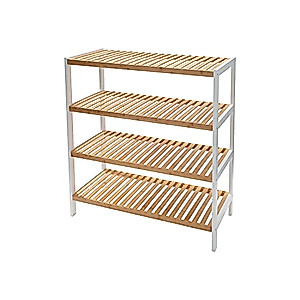 Organize It All 4 Tier White Sonora Bamboo Shelf | Dimensions: 28.74" x 12.99" x 30.98 | Freestanding | Space Saving | Bathroom Storage | White