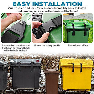 Kakalote 2pcs Trash Can Lid Lock Garbage Strap for Animals, Universal Trash Can Lock, Adjustable Outdoor Bear Proof Trash Can Strap for Various Trash Bins