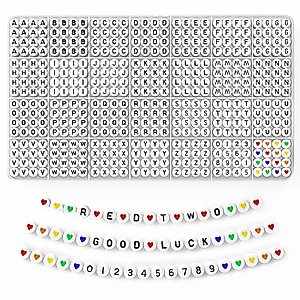 Redtwo 1400 Pcs Letter Beads for Friendship Bracelets Making Kit, A-Z Alphabet Beads, Colorful Heart Beads & Number Beads for DIY Jewelry Making