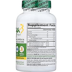 Ovega-3 Vegan Algae Omega-3 Daily Supplement, Supports Heart, Brain & Eye Health*, 500 mg Omega-3s, 135 mg EPA + 270 mg DHA, Fish Oil Alternative, No Fishy Aftertaste, Vegetarian Softgels 60 CT