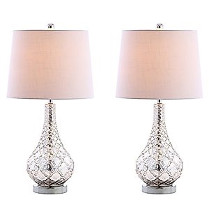 JONATHAN Y JYL1077A-SET2 Set of 2 Table Lamps Darren 25.5" Glass LED Table Lamp Contemporary Bedside Desk Nightstand Lamp for Bedroom Living Room Office College Bookcase, Mercury Silver