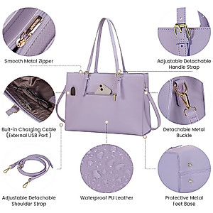 LOVEVOOK Laptop Bag for Women, Fashion Works Computer Tote Bag, 15.6-Inch Large Capacity Shoulder Bag Set with Clutch Purse, Professional Business Briefcase for Office Lady, 2PCs, Light Purple