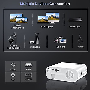 Projector, Native 1080P Full HD Bluetooth Projector with Speaker, Outdoor Portable Movie Mini Projector Compatible with Laptop, Smartphone, TV Stick, Xbox, PS5