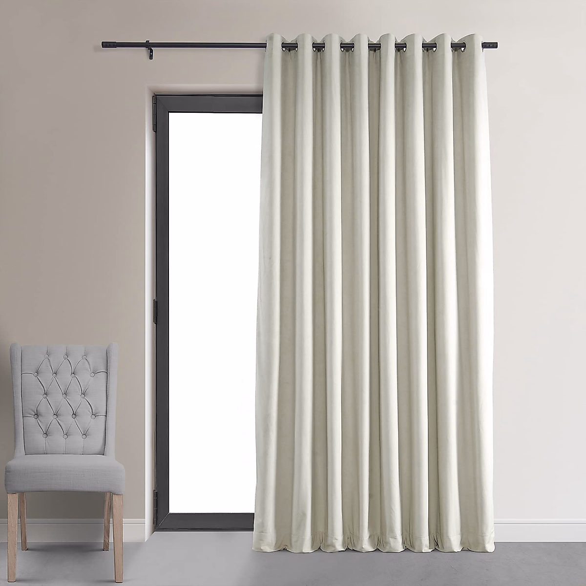 HPD Half Price Drapes Extra Wide Grommet Blackout Velvet Curtains 96 Inches Long Heat & Full Light Blocking Blackout Curtains for Bedroom & Living Room (1 Panel), 100W x 96L, Off White
