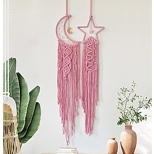Dream Catchers Star Moon Dream Catcher Pink Room Decor, Macrame Dream Catcher Girls Teenager Bedroom Wall Decor,Boho Dream Catcher Girls Room Decor Teen Girl Gifts for Women Birthday Gifts Mother Day