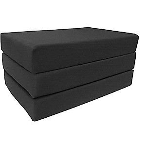D&D Futon Furniture Black Full Size Shikibuton Trifold Foam Beds 6 x 54 x 75, High Density Resilient White Foam 1.8 lbs, Floor Foam Folding Mats.