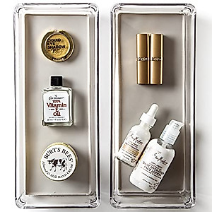 BINO | Oblong Plastic Drawer Organizer Bins, Light Grey- 2 Pack | THE ARTISAN+ | Multi-Use Organizer Bins | Soft-Grip Lining and Non-Slip Rubber Feet | Desk Drawer Organizer | Clear Vanity Organizer