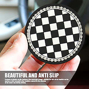 GKmow 2 PCS Bling Car Coasters, 2.7" Grid PVC Cute Anti-Slip Crystal Rhinestone Drink Car Cup Mat, Universal Car Cup Holder Insert Coaster for Most Cars