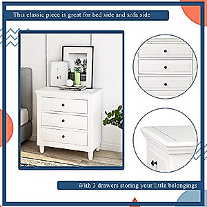 Knocbel 3-Drawer Night Stand, Solid Wood Bedside Nightstand Sofa Side End Table, Fully Assembled, 28.1" H x 27.9" W x 16.9" D (White)