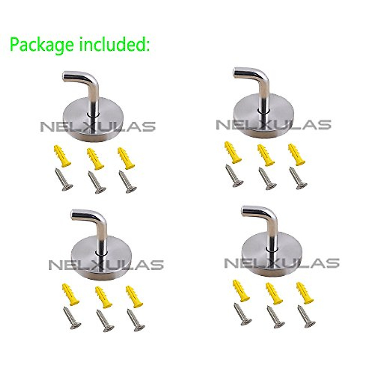 NELXULAS Brushed Stainless Steel Short Single Heavy Duty Wall Mount Hook, Coat Hook, Towel Hook, 4 in Pack