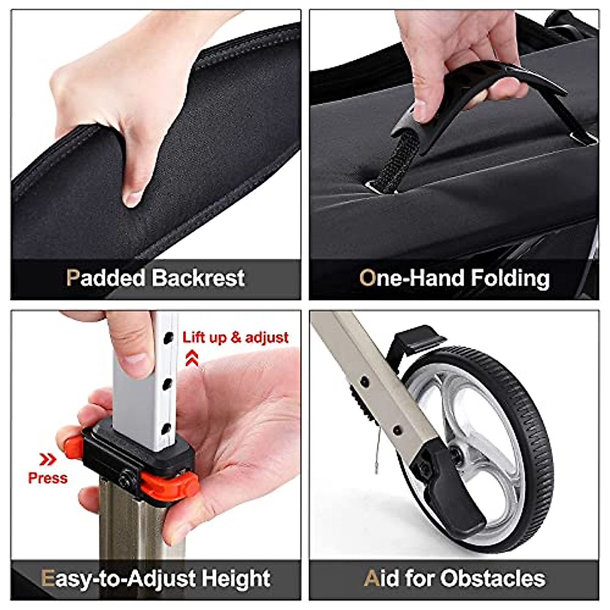 Healconnex Luxury Rollator Walkers for Seniors-Bulit-in Cable Rollator Walker with Seat, 10"Large Wheels,Aluminium Lightweight Senior Walker with Soft Rubber Handle,Padded Seat and Backrest