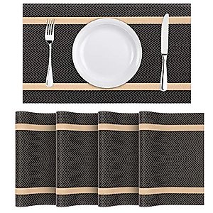 WWW Heat-Resistant Placemats, Set of 4,Stain Resistant Washable PVC Table Mats,Kitchen Table mats for Dining Kitchen Table Black