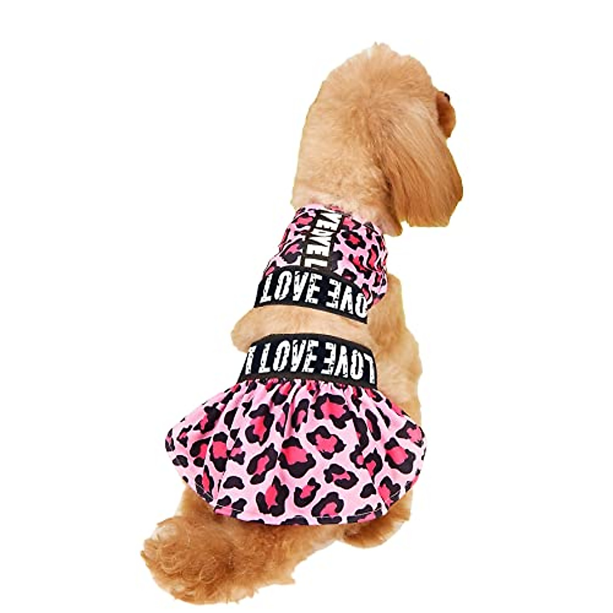 QWINEE 2pcs Leopard Letter Dog Tank Top and Dress Set Puppy Vest Shirt Skirt for Small Medium Dog Cat Kitten Leopard Pink XS