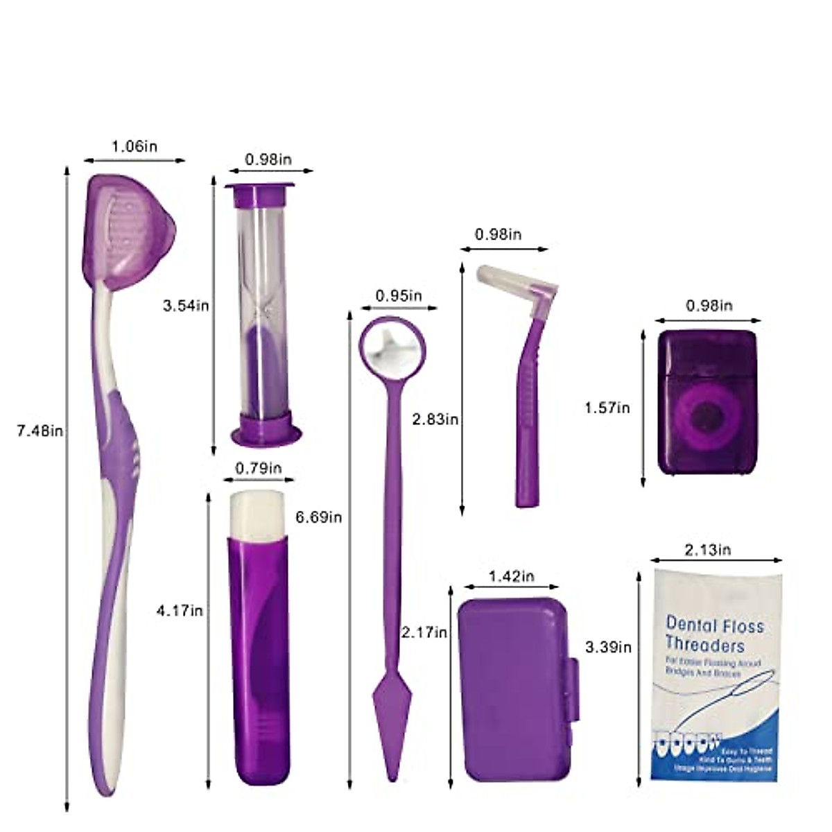 Net Bag Portable Orthodontic Care Kit Orthodontic Toothbrush Kit for Orthodontic Patient for Braces Travel Oral Care Kit Dental Travel Kit Interdental Brush Dental Wax Dental Floss (8 Pcs/Pack)-Purple